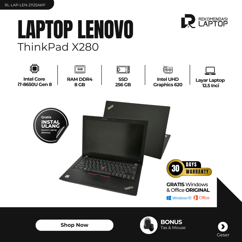 Jual Lenovo ThinkPad X280 Intel Core i7-8650U RAM 8 GB SSD 256 GB ...