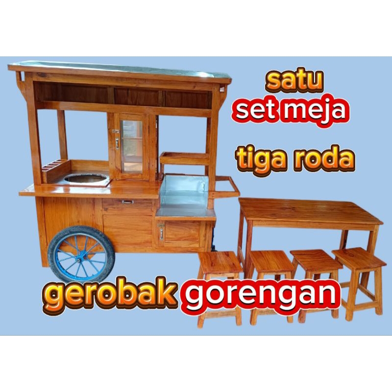 Jual gerobak bakso dan gorengan roda tiga dan satu set meja kursi ...
