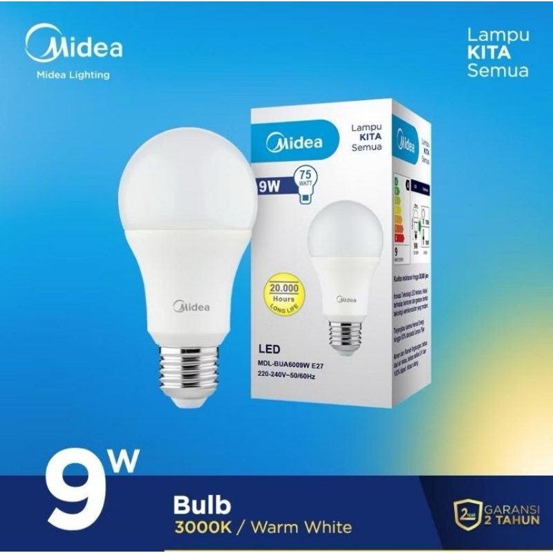 Jual Midea Lighting - Lampu LED Bulb 9 Watt 3000K - Warm White | Shopee ...