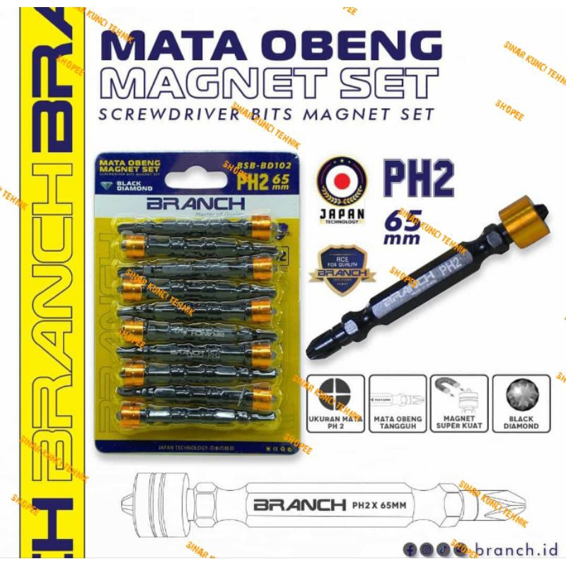 Jual BRANCH Mata Obeng Magnet Plus PH2 65MM / Mata Obeng Angin PH2 1 ...
