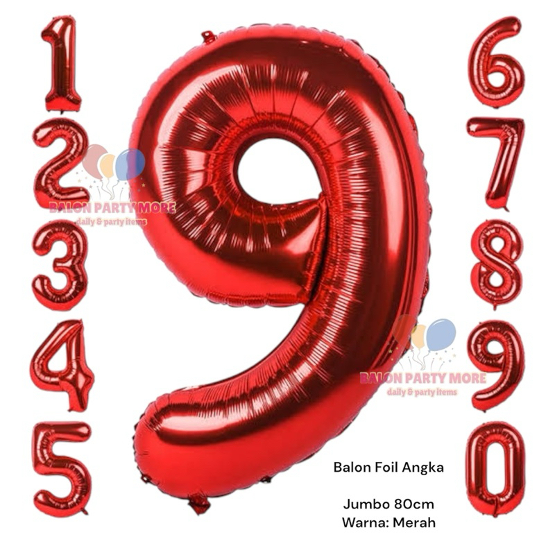 Jual (JUMBO 80CM MERAH) Balon Foil Angka Red / Balon Angka Ulang Tahun ...
