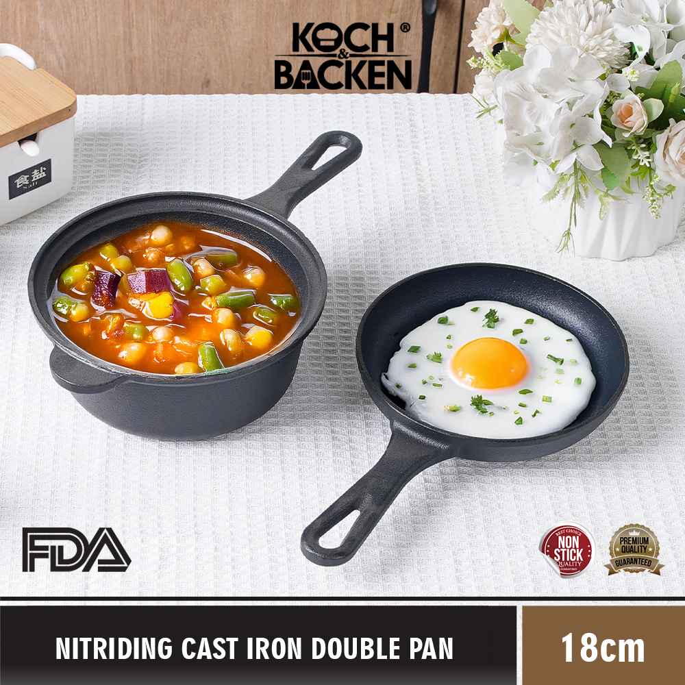 Jual KOCH&BACKEN 2in1 Cast Iron Deep Fry Pan Set 18cm - Panci Cast Iron ...