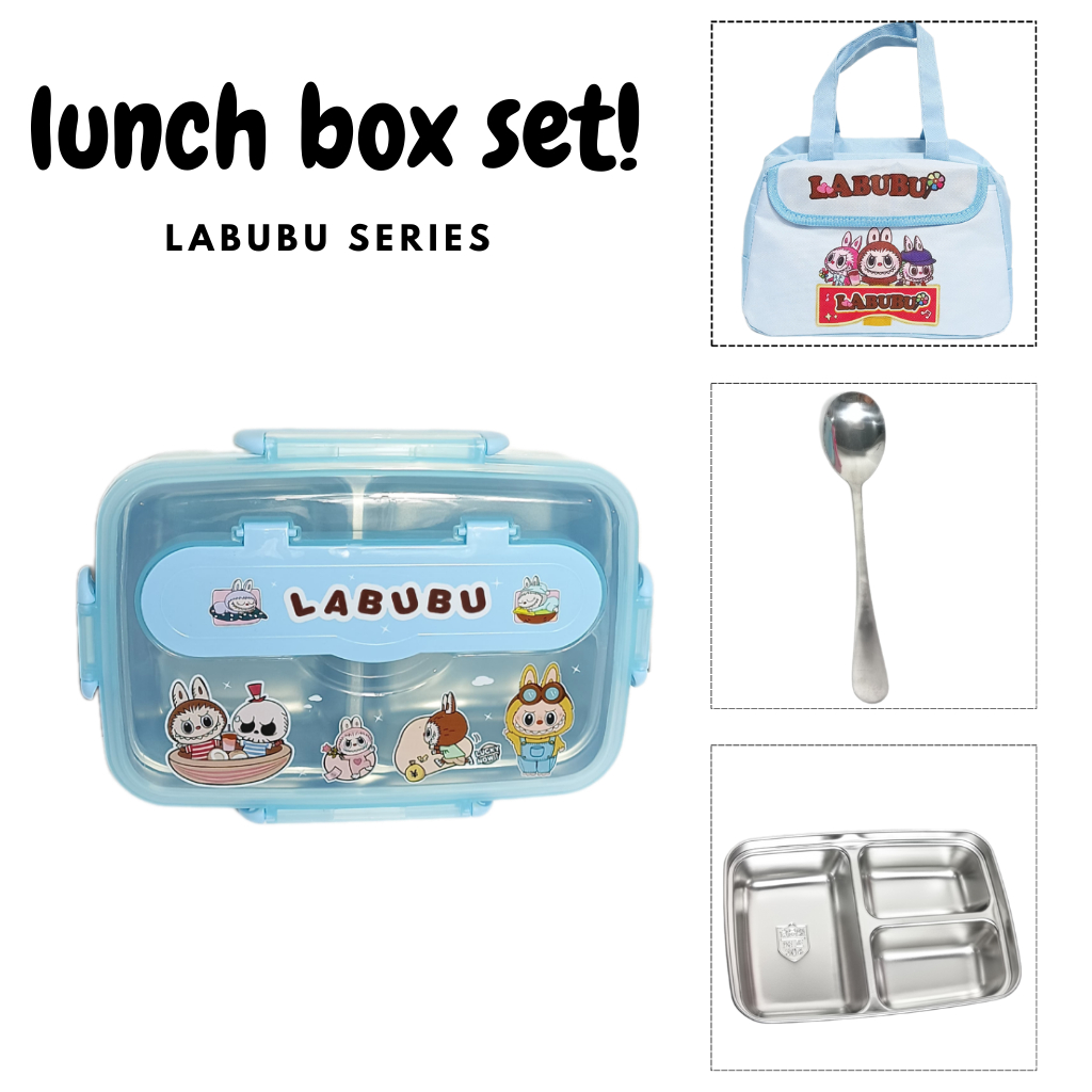 Jual Lunch Box Stainless Labubu Kotak Makan Karakter Labubu Sekat 3 Tempat Bekal Anak Free Tas ...