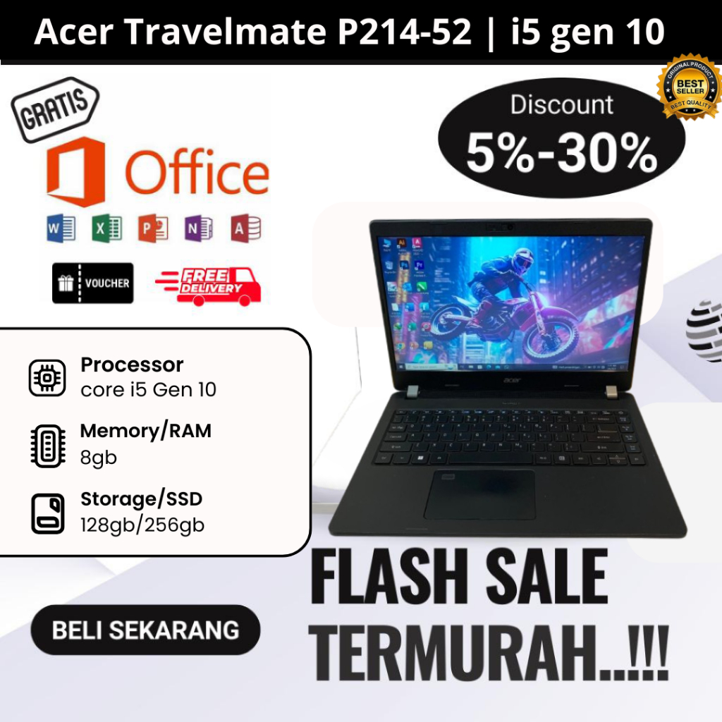 Jual Laptop Acer Travelmate P214-52 Core i5 Gen 10-10210U || RAM 8gb SSD 256gb | Shopee Indonesia