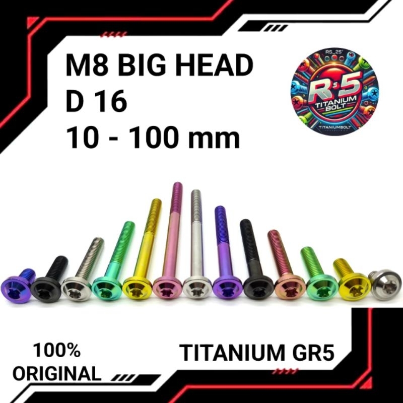 Jual BAUT M8 BIG HEAD TITANIUM GR5 (DRAT 12) | Shopee Indonesia