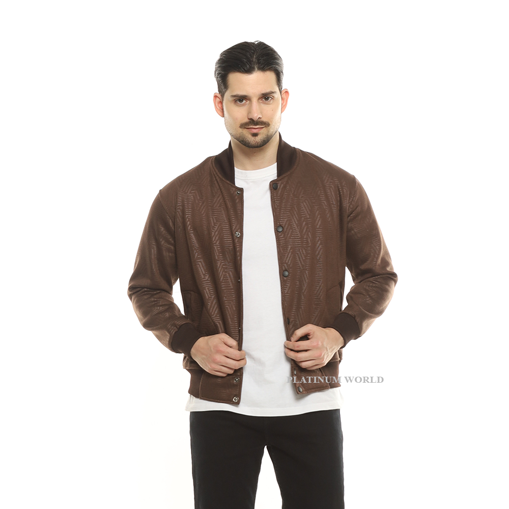 Jual PLATINUM WORLD Jacket Varsity Fleece Emboss Coffee Premium ...