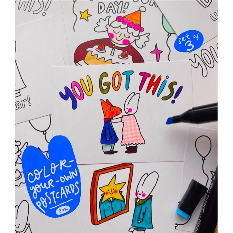Jual color your own postcards (set of 3) | Shopee Indonesia