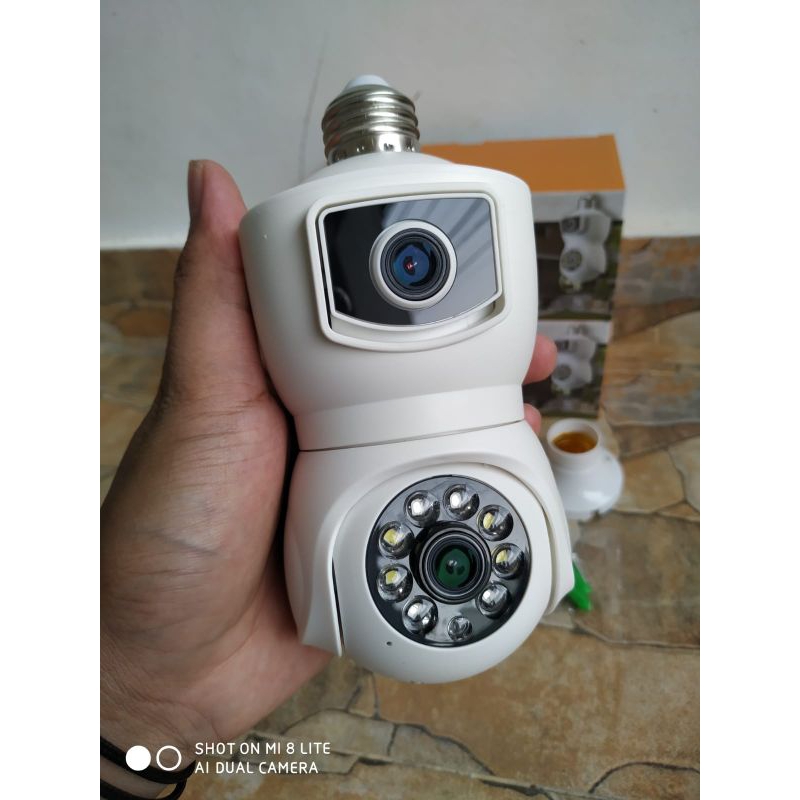 Jual Kamera IP CCTV apk v380pro 2 lensa model bohlam HD night vision motion sensor 4 mega + 2 ...
