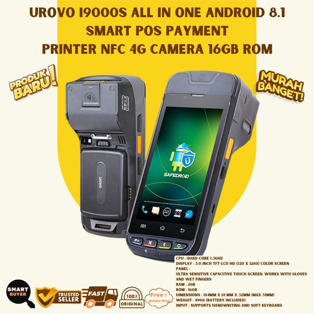 Jual Urovo i9000s All In One Android 8.1 Smart POS Payment Printer NFC 4G Camera 16GB ROM ...