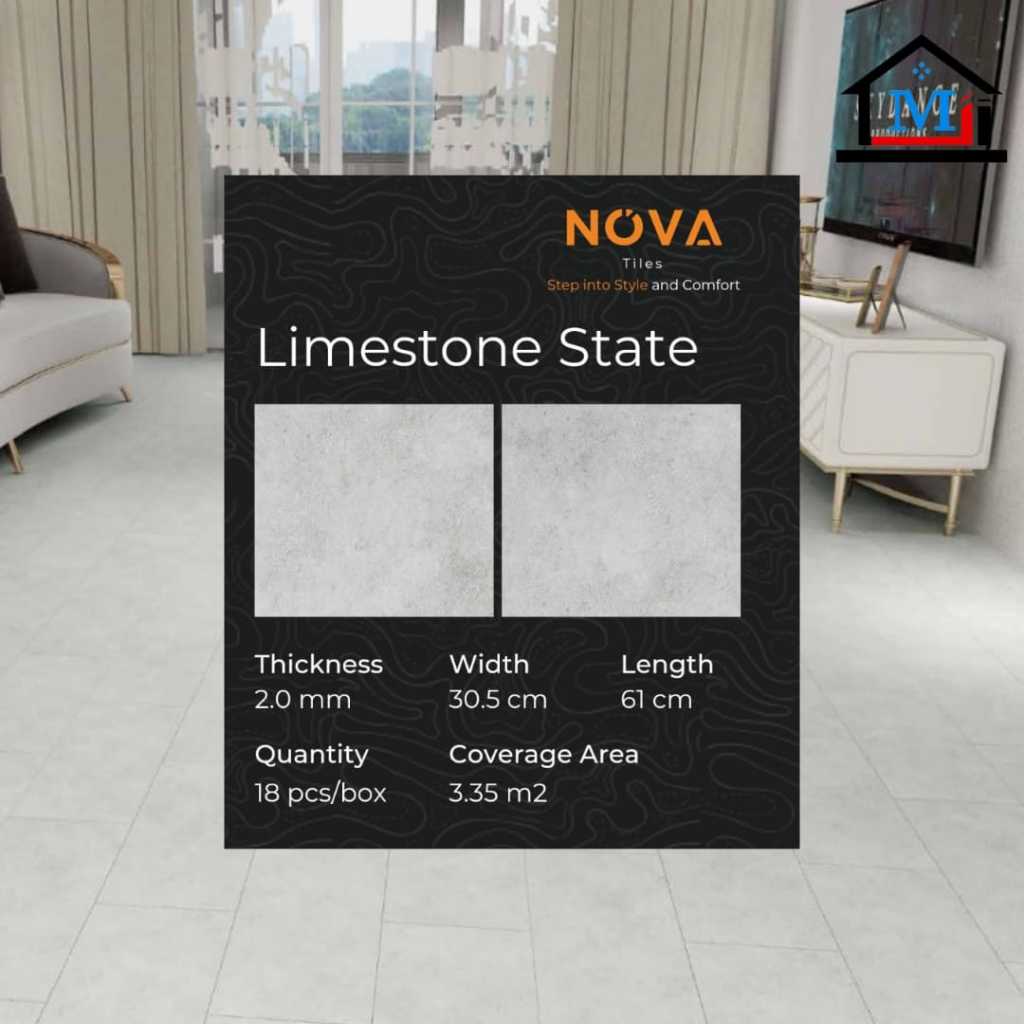 Jual NOVA Tiles Limestone State Thickness 2.0 mm lantai vinyl motif ...