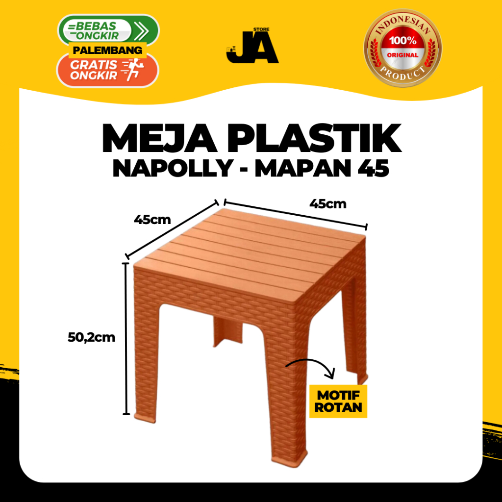 Jual Meja Plastik Napolly MAPAN 45 (45cm x 45cm) / Motif Rotan Coklat ...