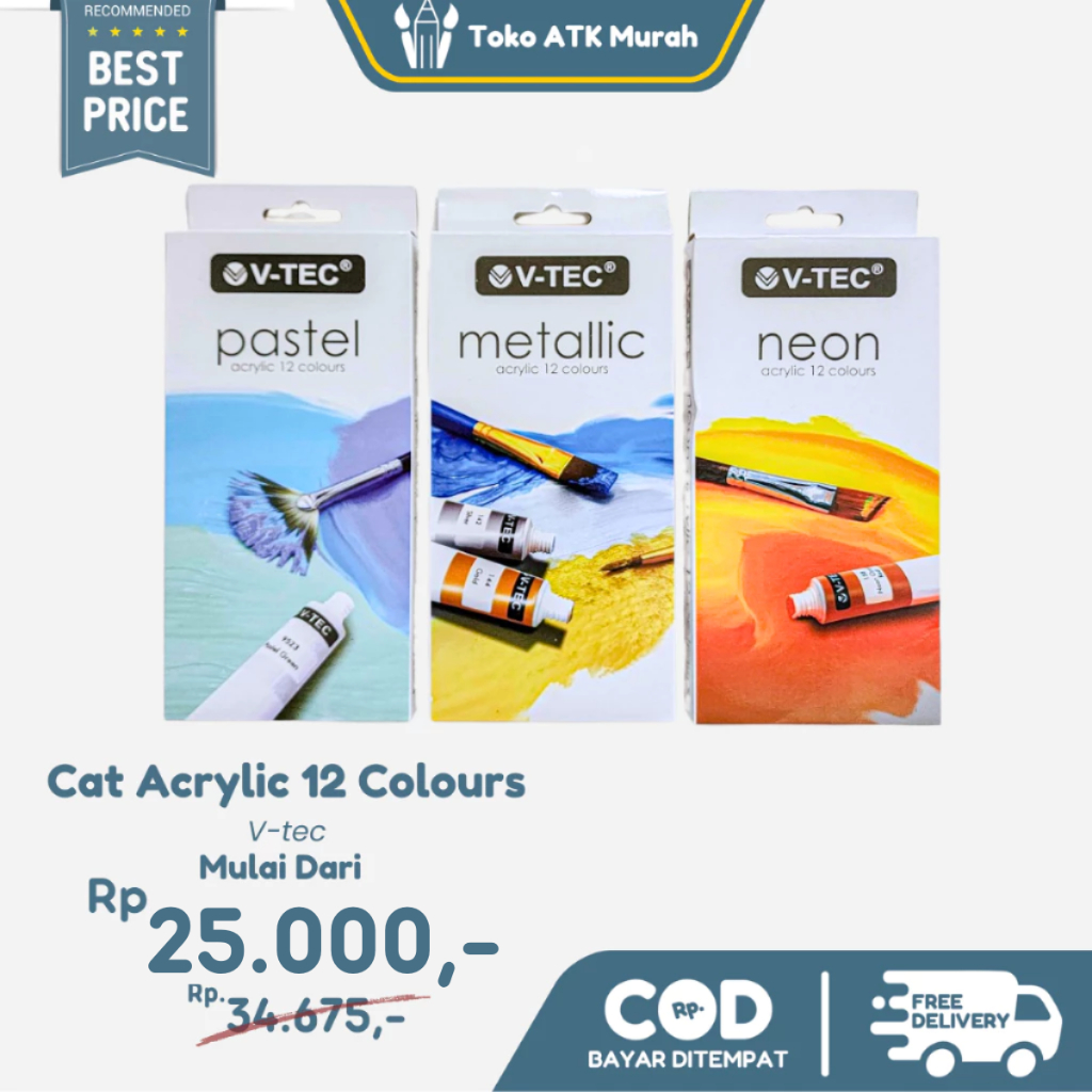 Jual Cat Acrylic Pastel Colour VTEC Cat Akrilik 12 Warna 6ml V-Tec | Shopee Indonesia