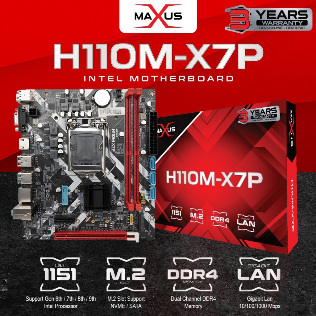 Jual MOTHERBOARD MAXUS H110 M-X7P LGA 1151 DDR4 SUPPORT NVME | Shopee Indonesia