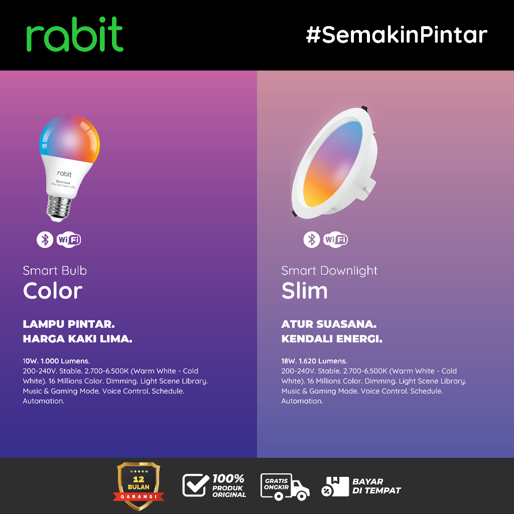 Jual RABIT SMART LAMP LED LIGHT BULB BLUETOOTH LAMPU BOHLAM PINTAR RGB ...