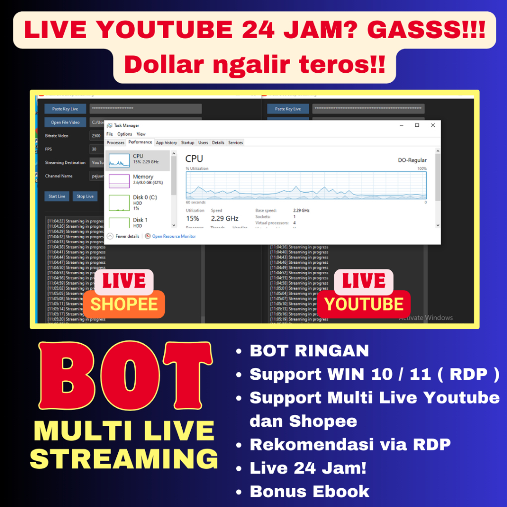 Jual Aplikasi Multi Live Streaming Bot live streaming Youtube live ...