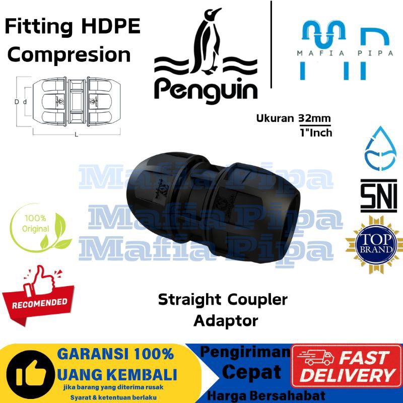 Jual Fitting HDPE Compression Straight Coupler 1" Inch (32mm) Penguin | Shopee Indonesia