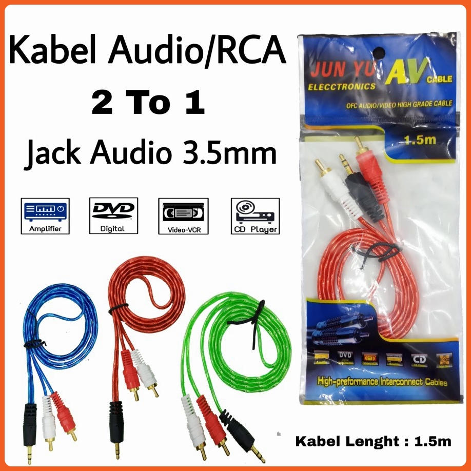 Jual Kabel RCA Audio 2in1 Jack Audio Standart 3.5mm male to Male 1.5 Meter | Shopee Indonesia