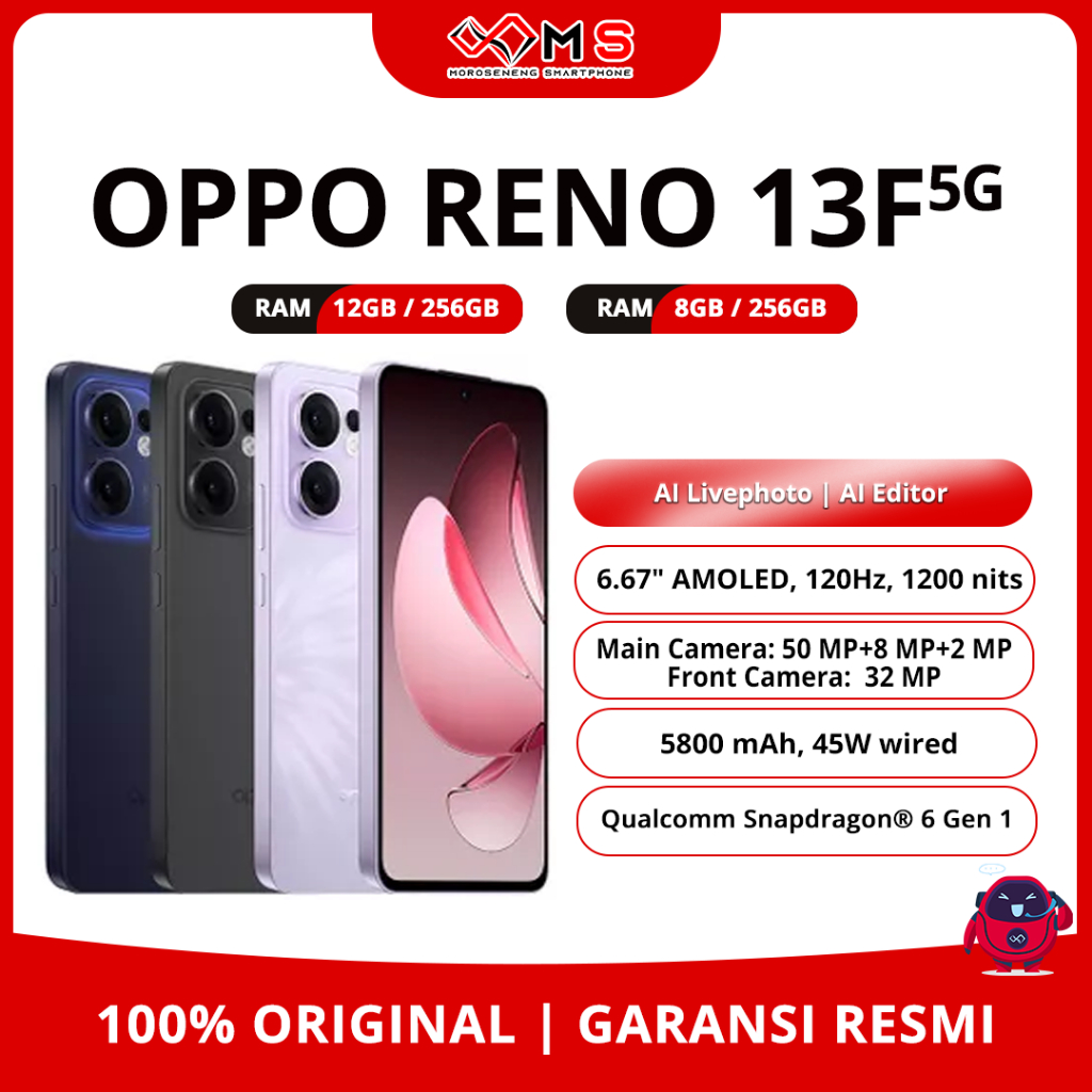 Jual OPPO RENO 13F 5G RAM 12/256 GB NEW GARANSI RESMI | Shopee Indonesia