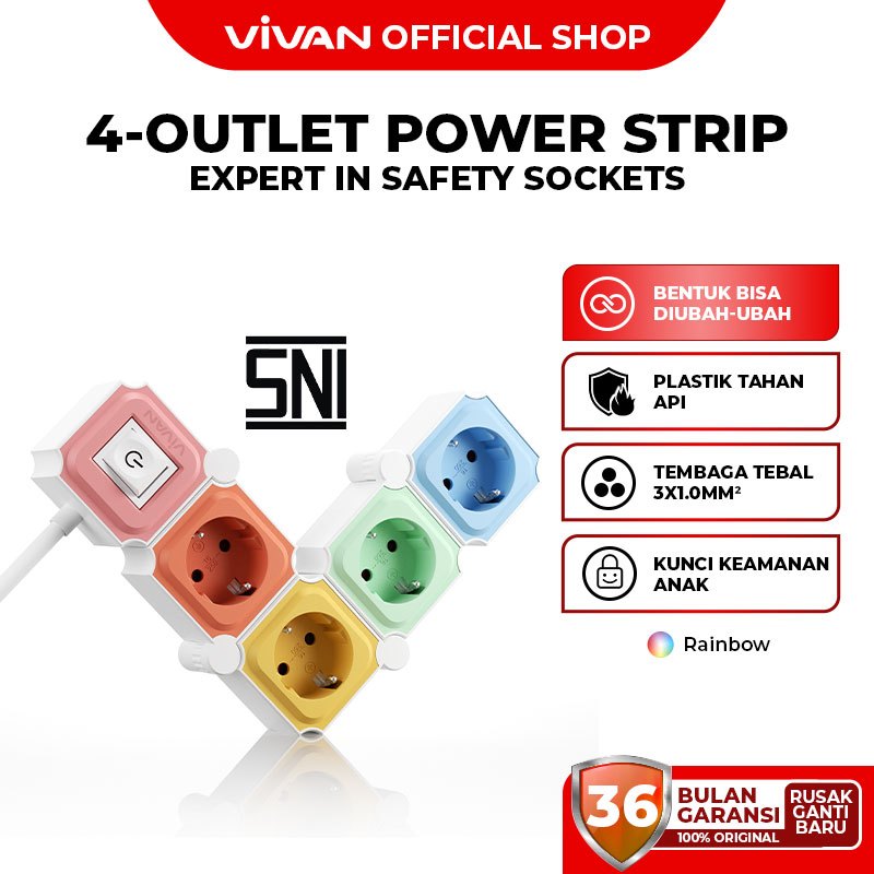 Jual [NEW] VIVAN Safety Socket VPS-H2040C Rainbow Socket 4AC Port 3M ...