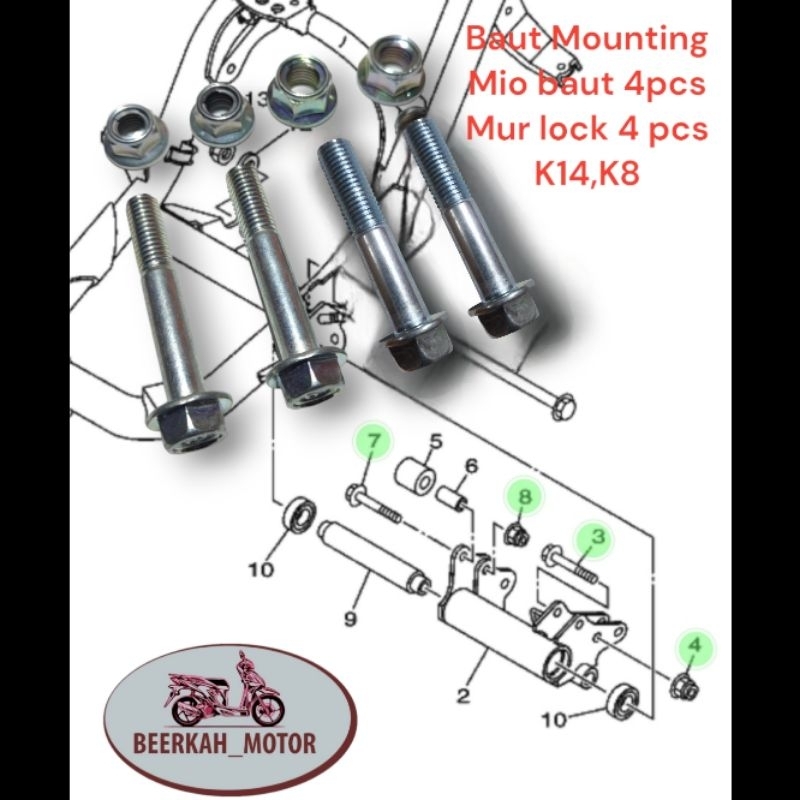 Jual Baut Mounting motor Mio Sporty soul smile fino karbu | Shopee ...