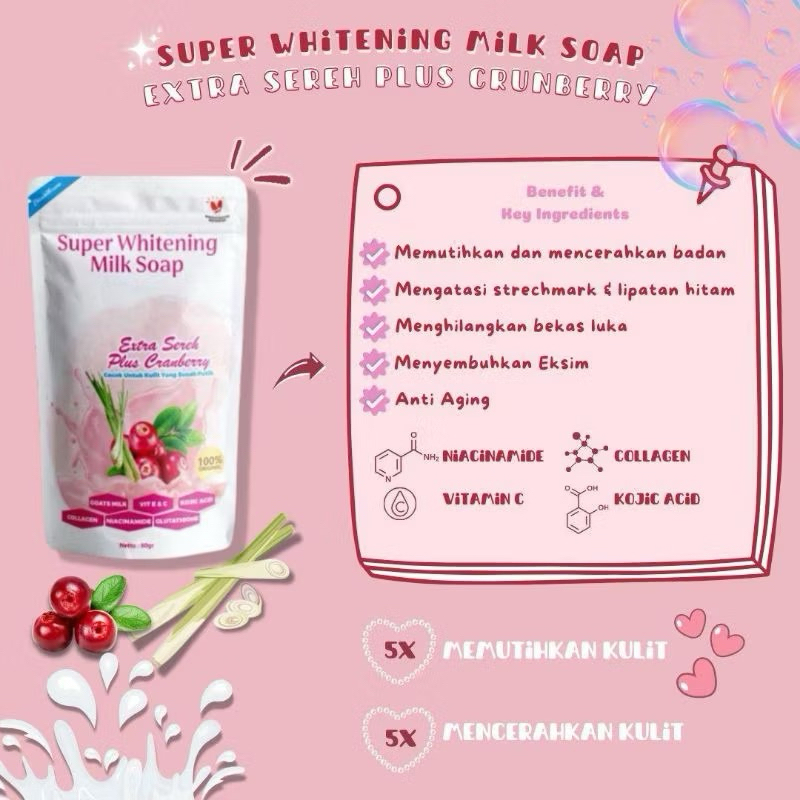 Jual [isi 50] Sabun sereh cranberry super whitening milk soap | Shopee ...