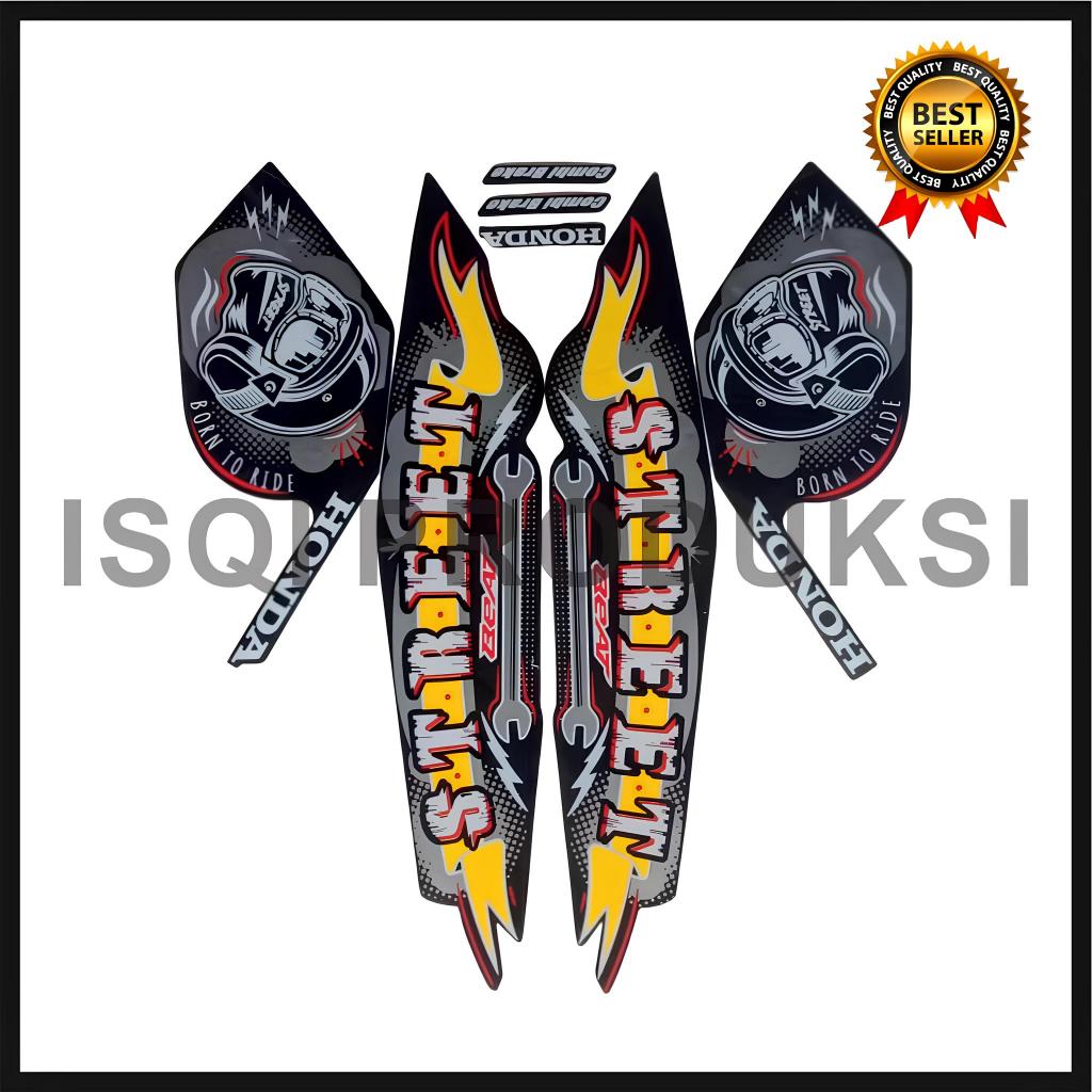 Jual stiker striping honda beat street 2023 hitam kuning lis body ...