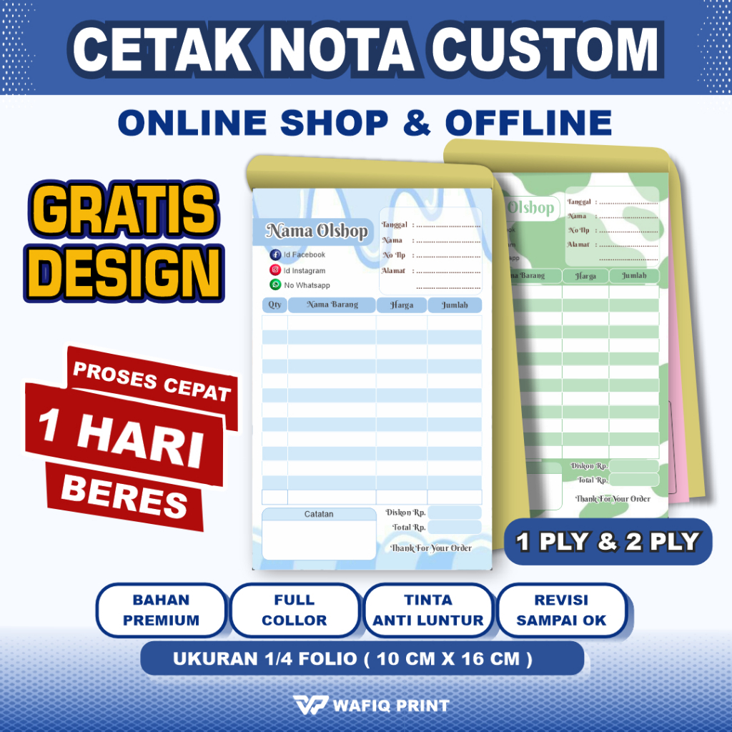 Jual Cetak Nota toko custom olshop full collor gratis design 1ply/2ply ...