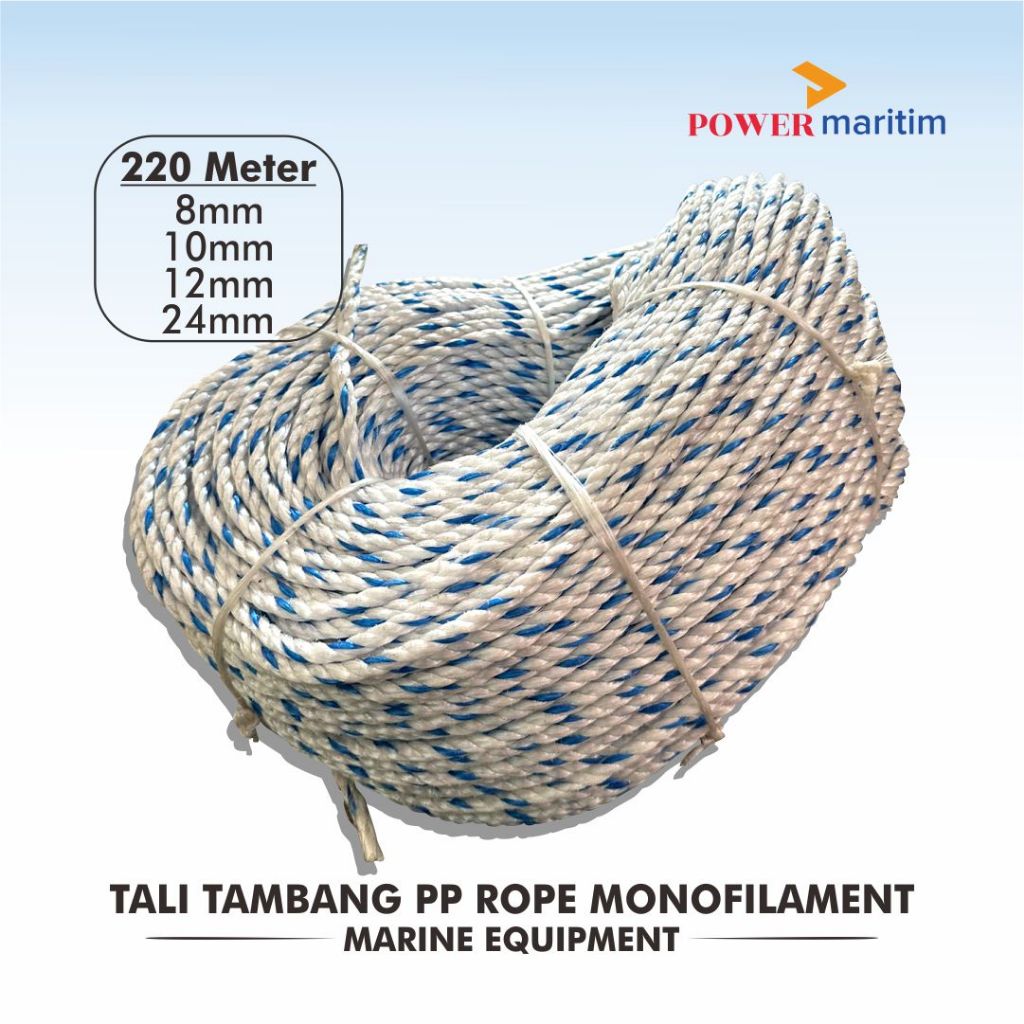 Jual Tali Tambang Kapal PP Rope Monofilament Warna Putih Biru 8mm 10mm ...