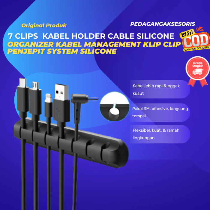 Jual 7 Clips Kabel Holder Cable Silicone Organizer Kabel Management ...