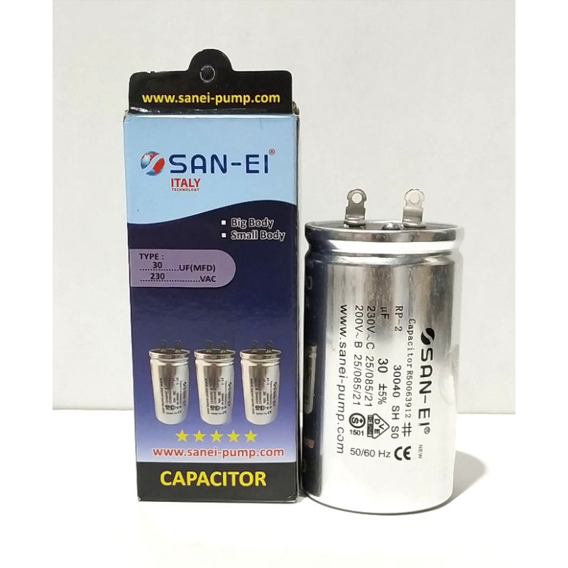 Jual Kapasitor Alumunium Socket 30 Uf San-Ei Italy Bulat 230V/Capacitor ...