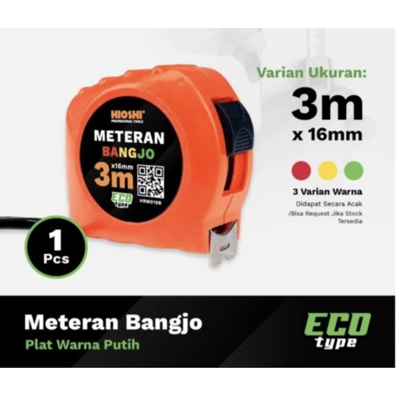 Jual HIOSHI Meteran Rol Meter BANGJO murah (plat putih) HIOSHI ECO 3m x ...