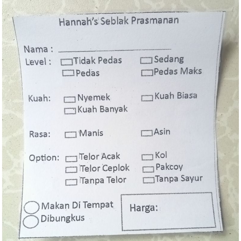 Jual Kertas Pesanan Seblak Prasmanan 100pcs | Shopee Indonesia