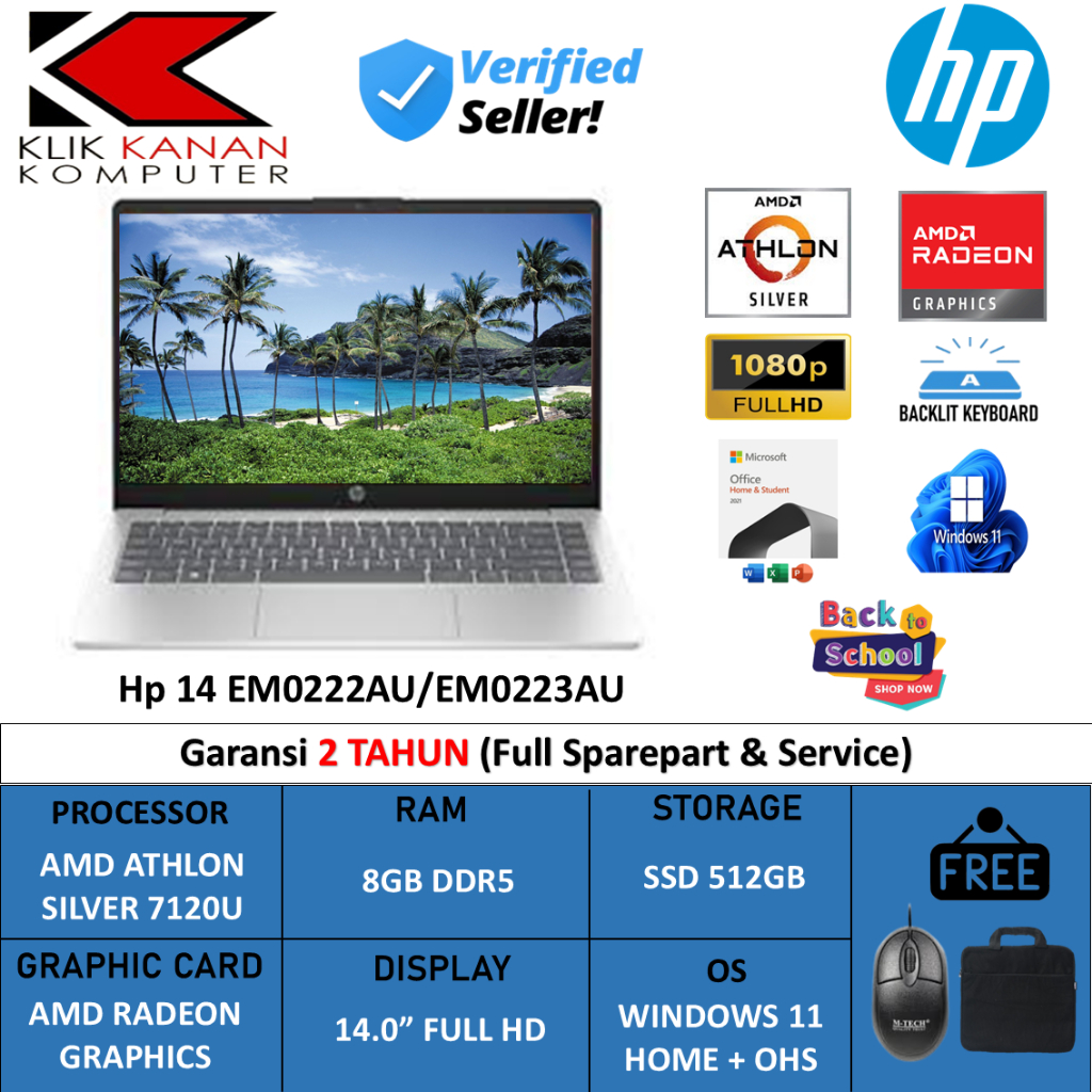 Jual Laptop Murah Hp 14s EM0222AU/EM0223AU Amd Athlon Silver 7120U 8GB ...