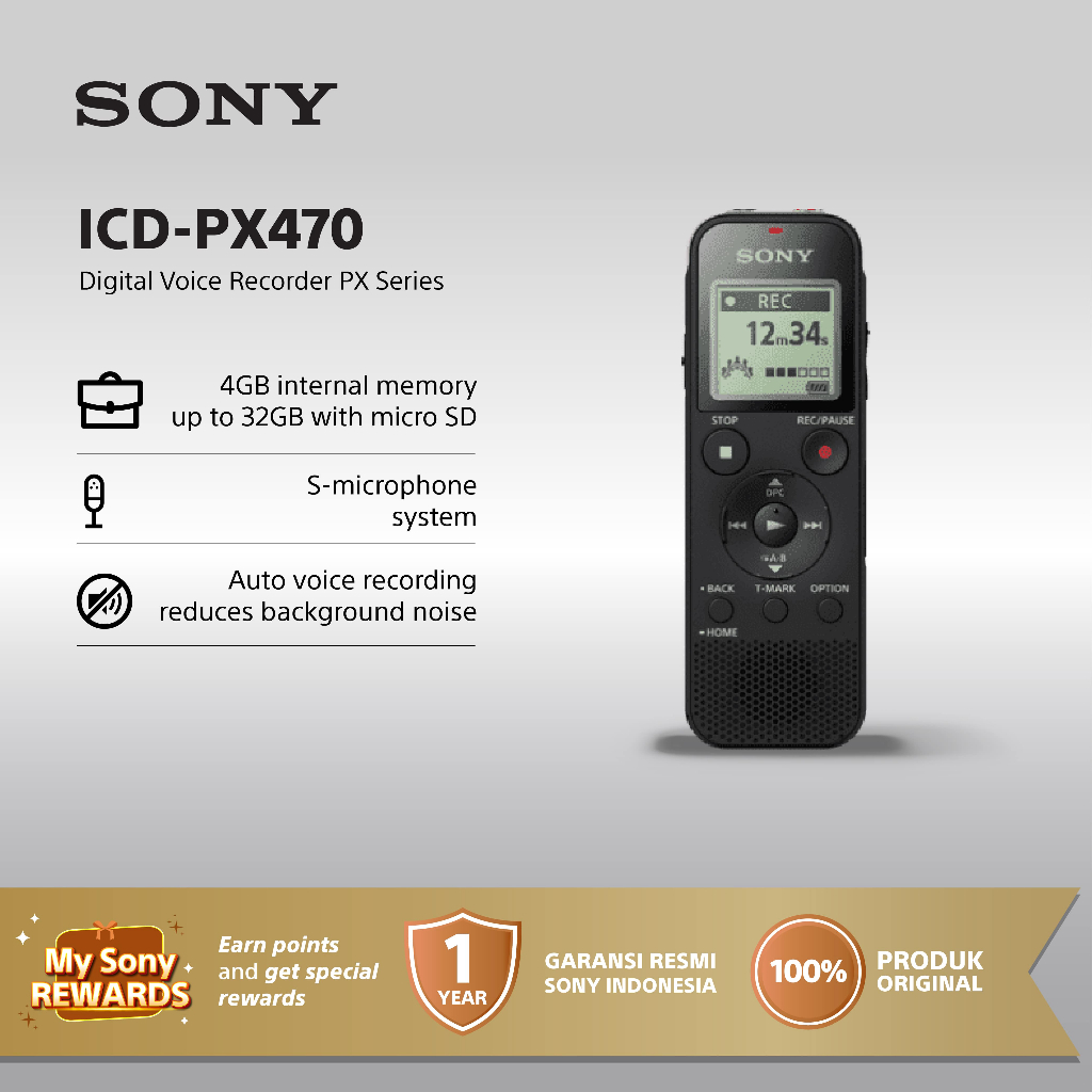 Jual Sony Recorder ICD-PX470 Perekam Suara Digital Seri PX - Black ...