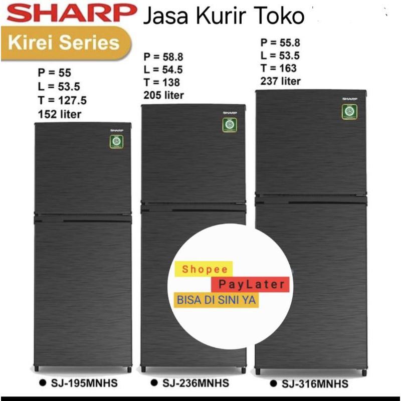 Jual KULKAS SHARP 2 PINTU KIREI SJ195MNHS 172L SJ236MNHS 205L SJ316MNHS ...