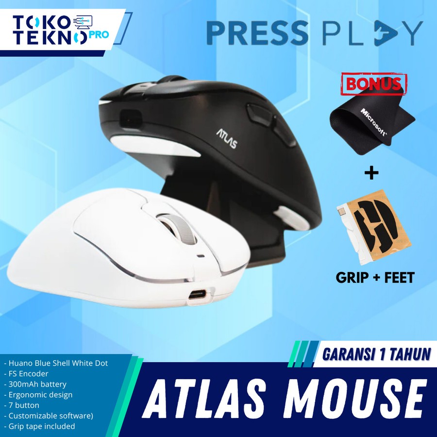 Jual Press Play Atlas Ergonomic Ultralight Wireless Gaming Mouse ...