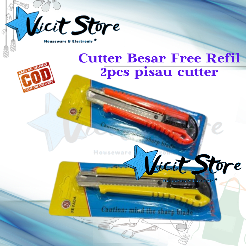 Jual Cutter Besar Press Autostop Free Refil 2pcs / Pisau Cutter Besar ...