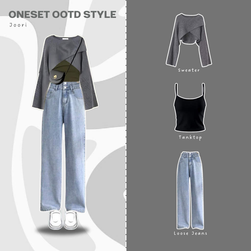 Jual Joori Outfit Set 3in1 Setelan Wanita ( Sweater Silang, Celana ...