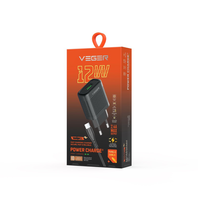 Jual VEGER C3+ / power charger VEGER C3+ with kabel MICRO , TYPE C 2.4A ...