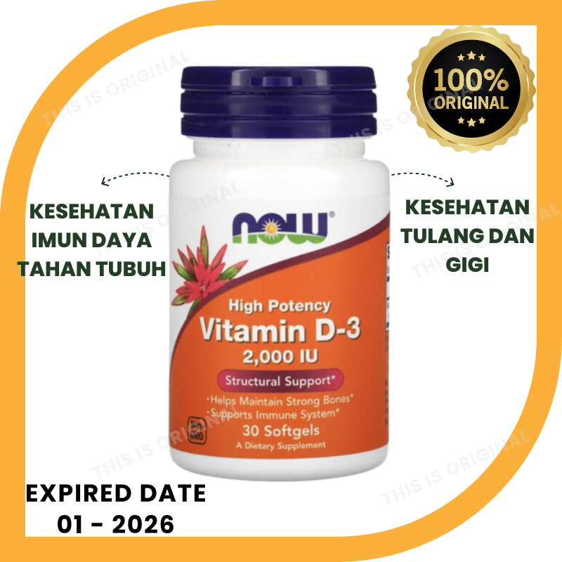 Jual Vitamin Suplemen D3 D 3 2000iu 2000 IU Now Foods 30 Softgels - Kesehatan Imun Tulang Gigi ...