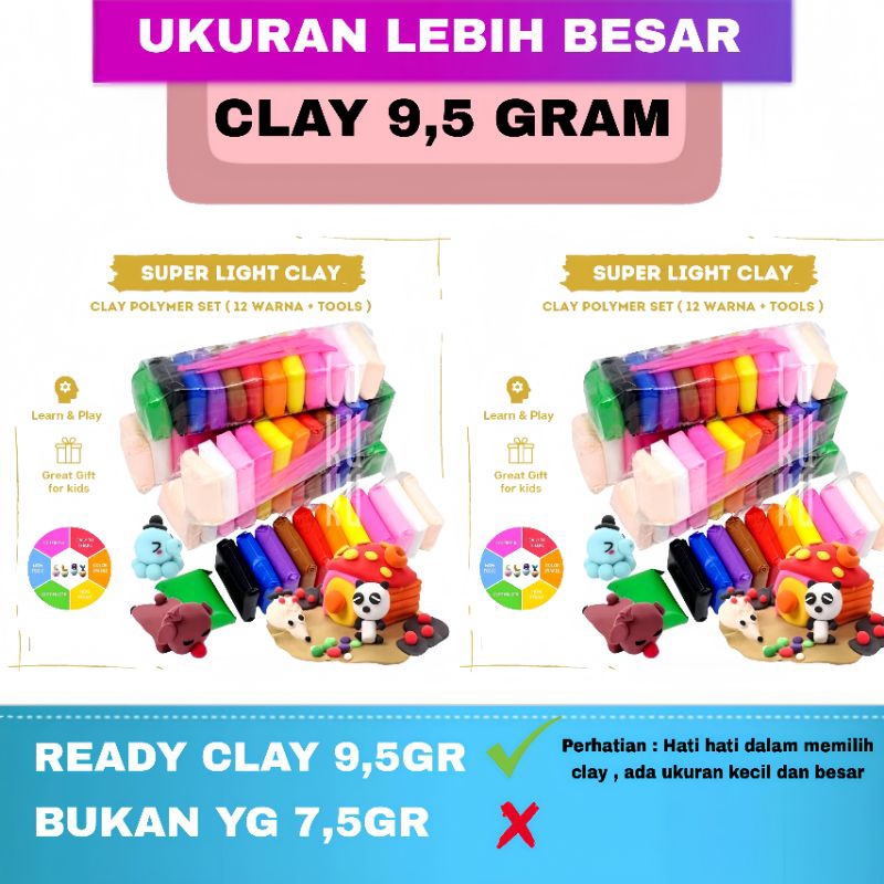 Jual Super Light Clay Lilin Mainan Anak / Clay Polymer Premium 12 Warna ...