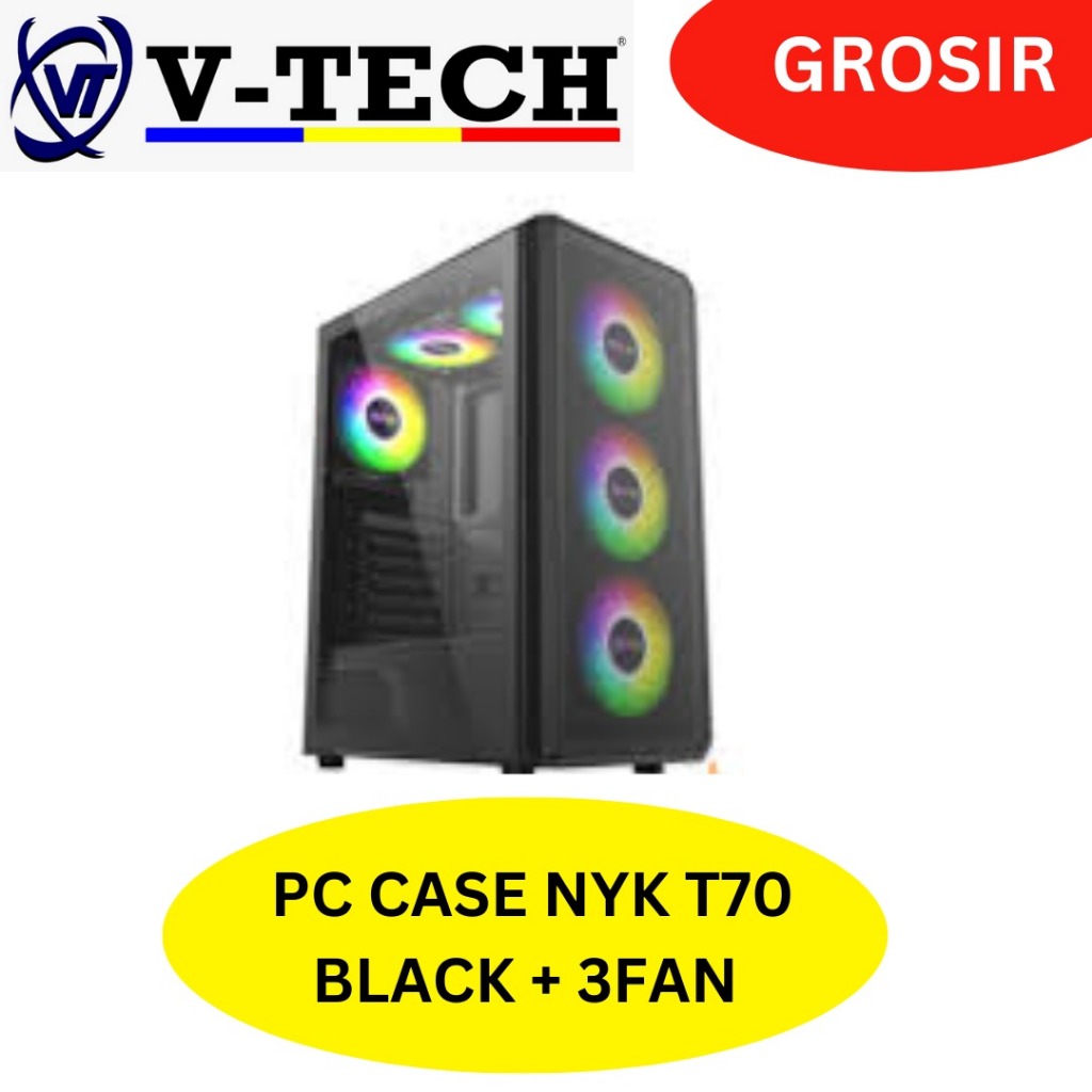 Jual PC CASE NYK T70 BLACK + 3FAN / CASING PC | Shopee Indonesia