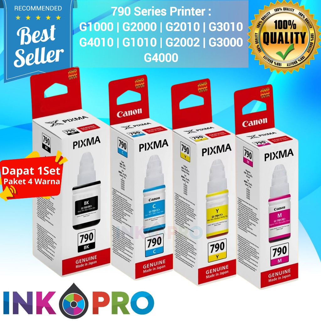 Jual Tinta Canon GI 790 PREMIUM ( 1 SET ) Untuk Printer G1000 G2000 ...