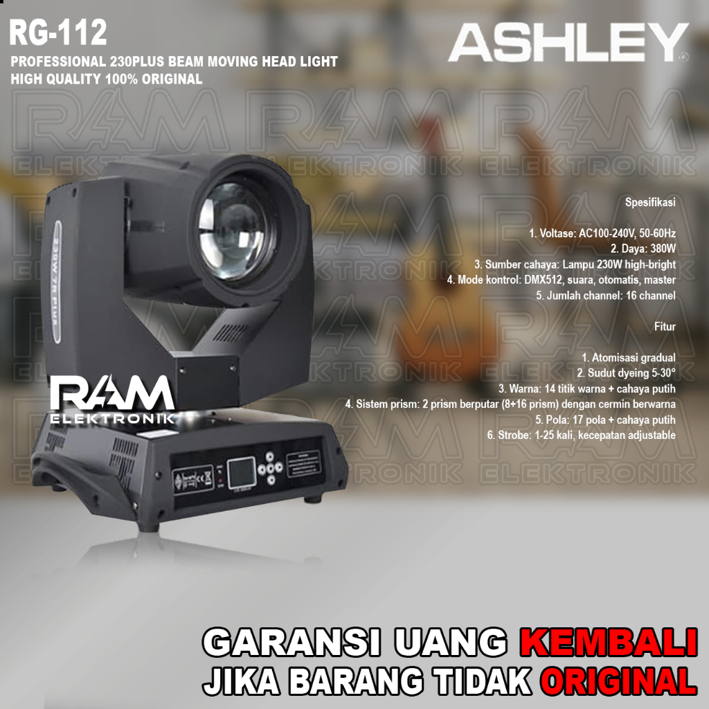 Jual Moving Head Beam 380 Watt ASHLEY RG112 | RG 112 Original Harga 1 Unit | Shopee Indonesia