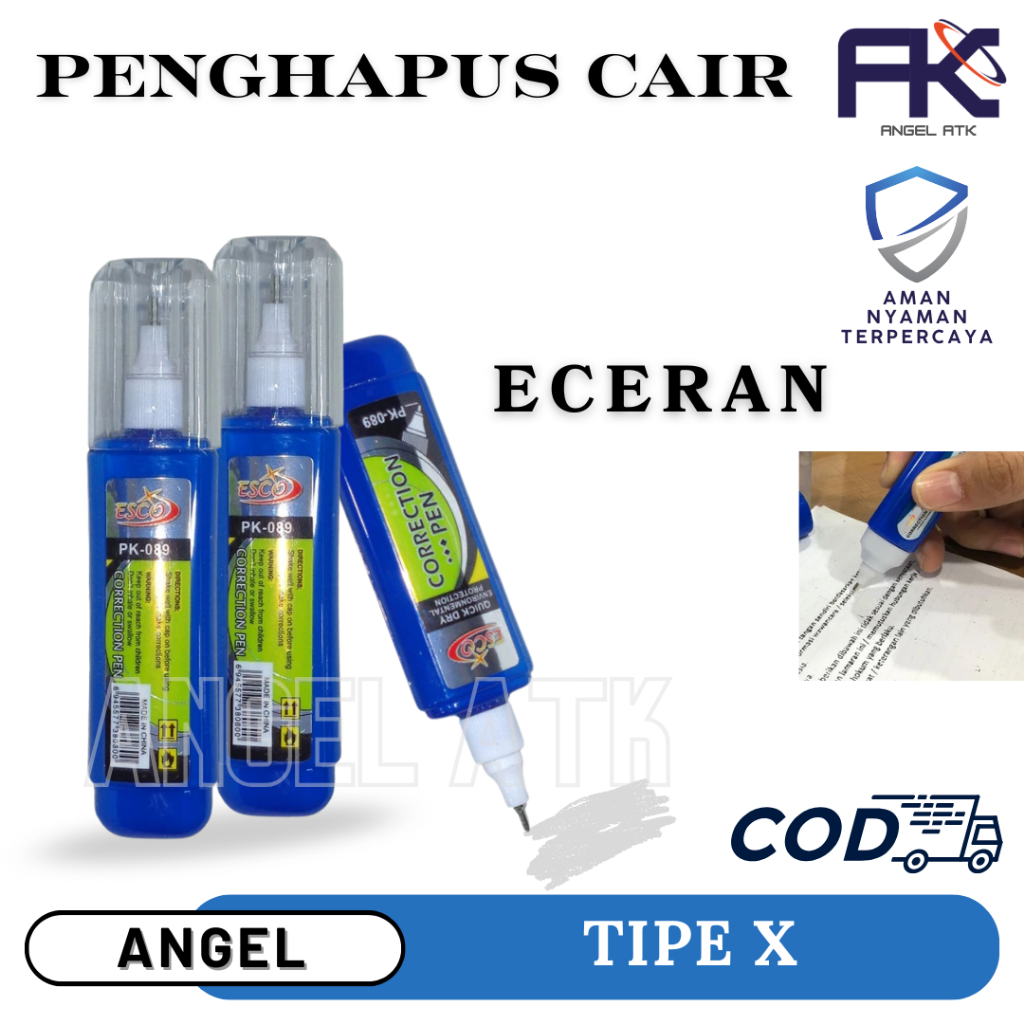 Jual Tip Ex Cair Esco / Penghapus Kertas / Cepat Kering / Tipe X Cair Biru / Correction Fluid ...