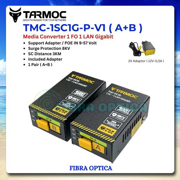 Jual Tarmoc TMC-1SC1G-P-V1 | Media Converter 1FO 1LAN / 1 FO 1 LAN Gigabit POE IN 9-57 Volt ...