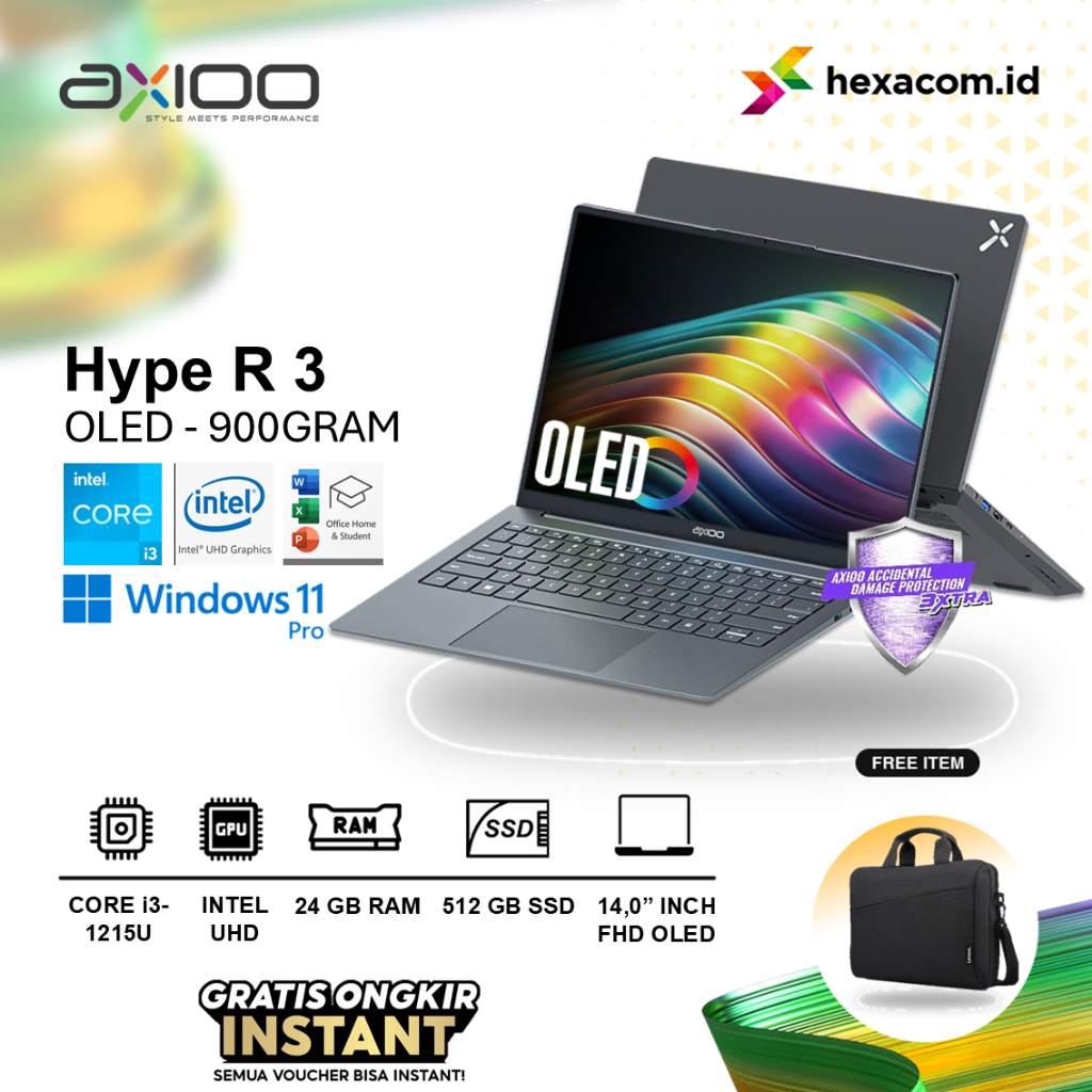 Jual Laptop Axioo Hype R3 OLED i3-1215U 24GB 512SSD 14" FHD WIN11 900gram | Shopee Indonesia