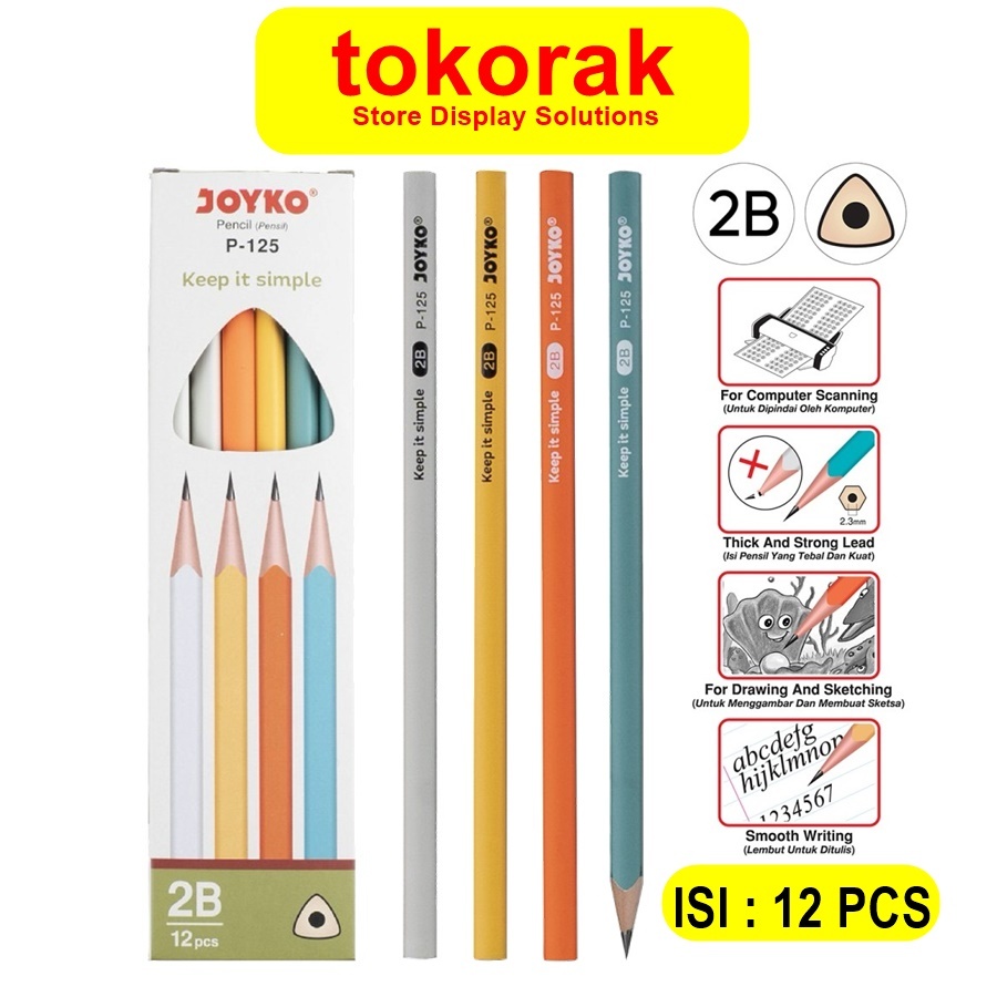 Jual PENSIL PENCIL KAYU JOYKO P-125 JOYKO 2B KOMPUTER UJIAN P125 ISI 1 ...