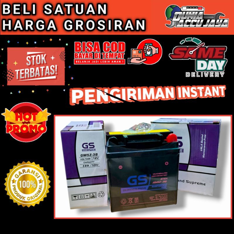 Jual Aki motor kering BERGARANSI GS MF gm5z-3b 5ah 12v Mio sporty smile Mega Pro Astrea Legenda ...