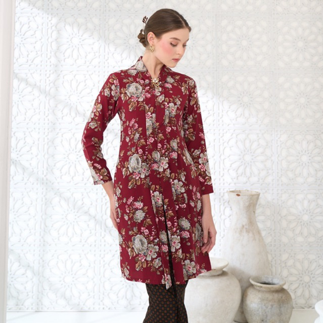 Jual Kebaya Motif Bunga/ Kebaya Kutubaru Merah Maroon / Kebaya Kartini ...